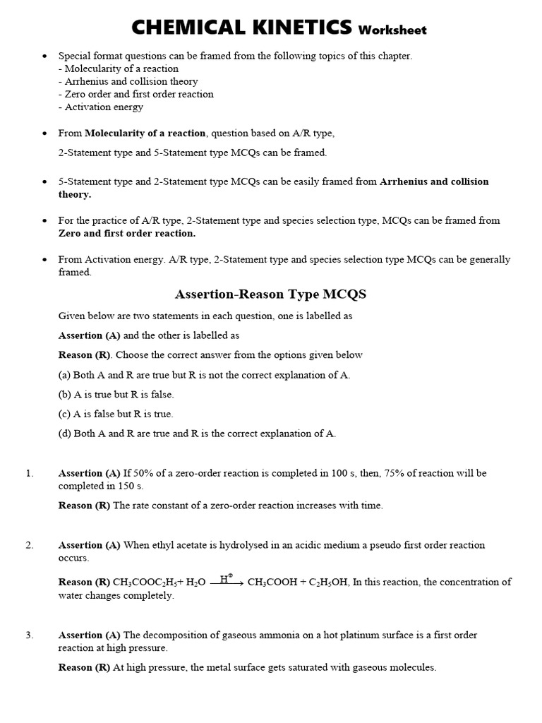 Chemical Kinetics Worksheet Online PDF | PDF | Reaction Rate | Chemical ...
