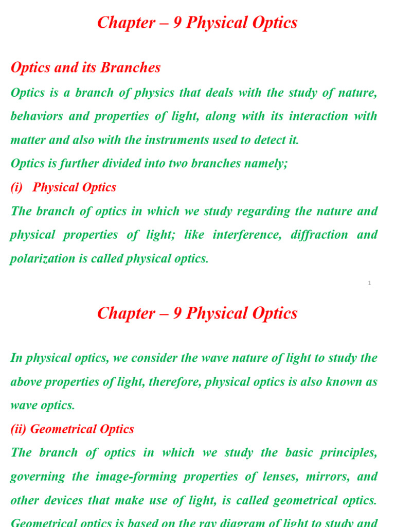Chapter – 9 Physical Optics | PDF | Light | Optics