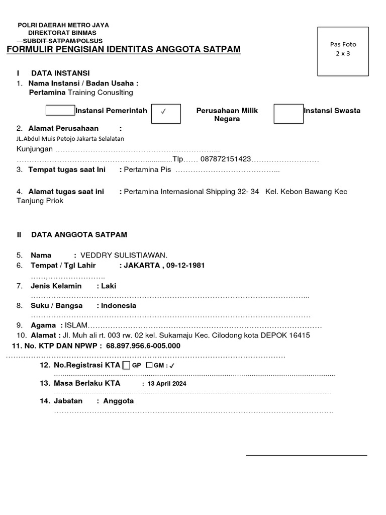 Form Kta Veddry | PDF