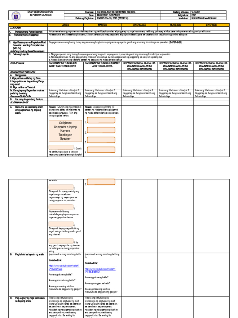 DLL ESP (MELCs) W10 | PDF
