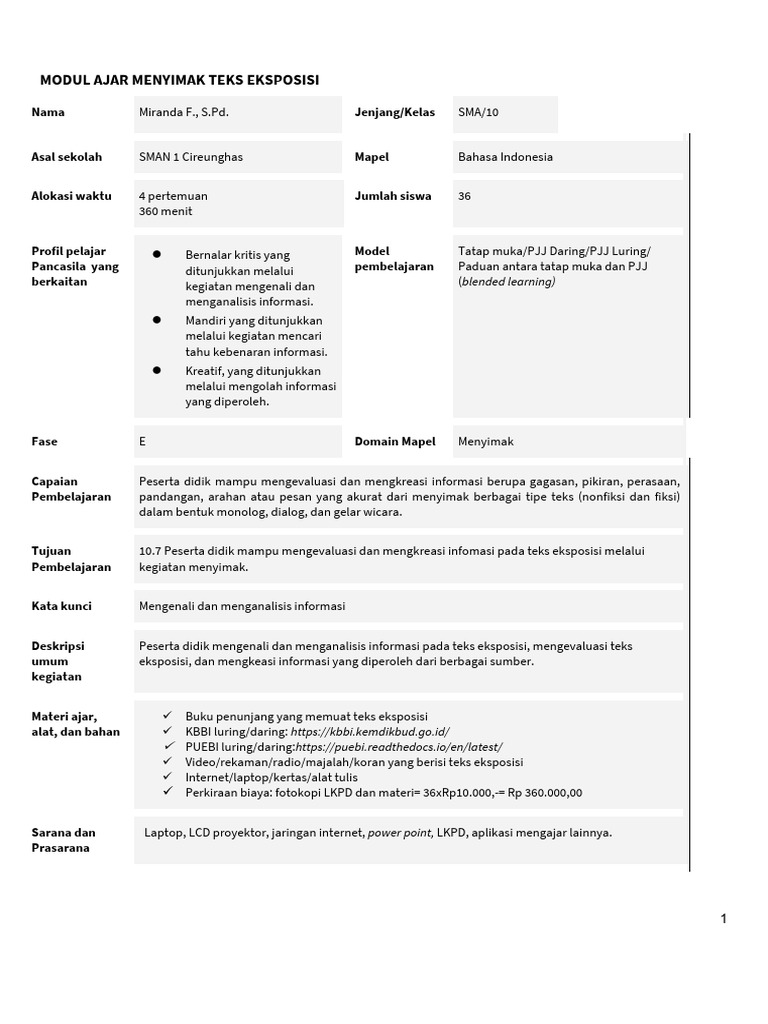 Modul Ajar Kelas 10 Teks Eksposisi | PDF