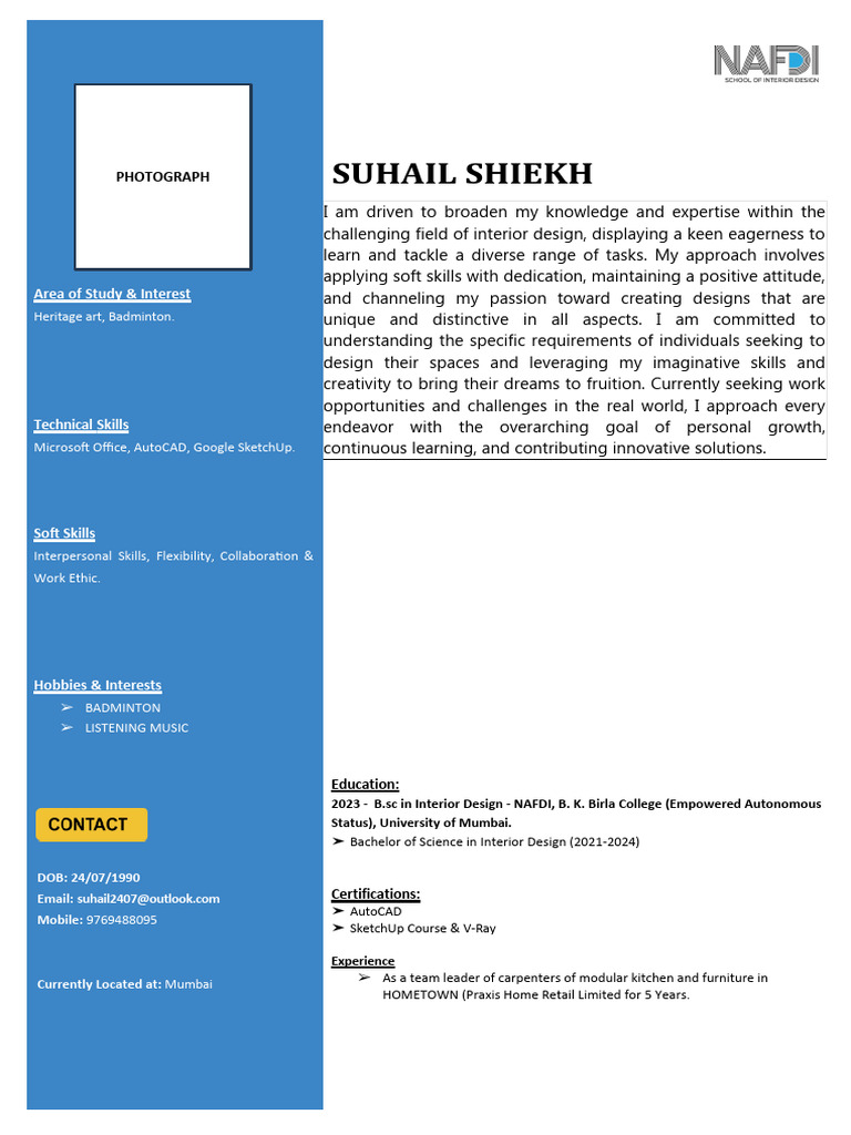 Nafdi Id Resume Format | Download Free PDF | Intelligence | Behavior Modification