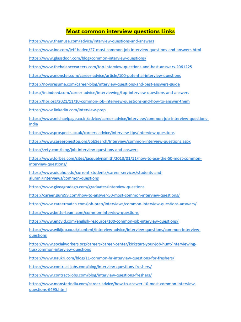 Most Common Interview Questions | PDF