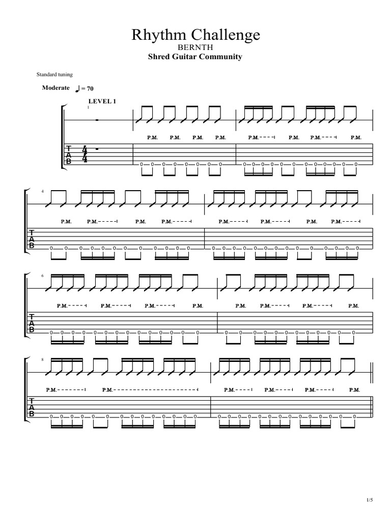 Guitar Rhythm Challenge Levels 1-5 | PDF | Guitars | Music Technology