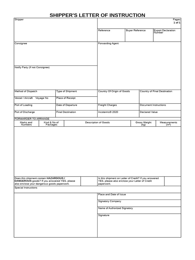 Shipper's Letter of Instruction | PDF