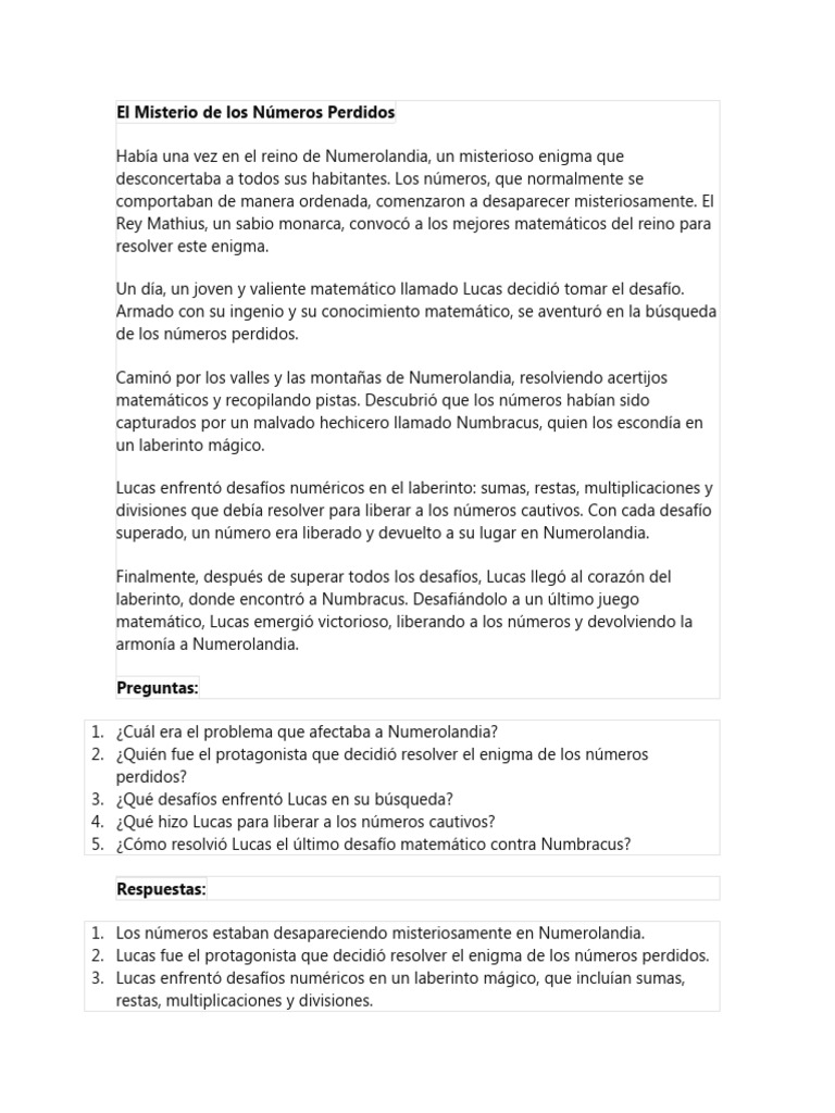 El Misterio de Los Números Perdido1 | PDF