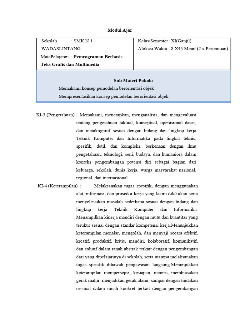 Modul Ajar Pemrograman Berbasis Objek | PDF