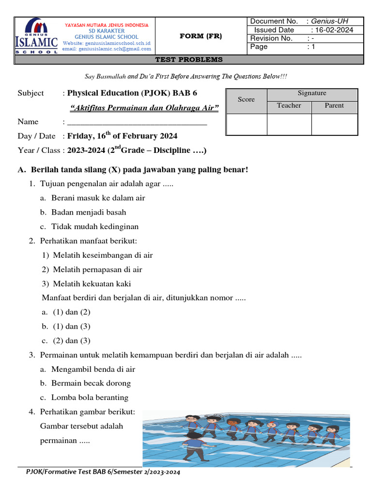 #Latihan Soal Soal Bab 6 Aktivitas Permainan Dan Olahraga Air Mapel Pjok Kls 2 Discipline 1,2,3 ...