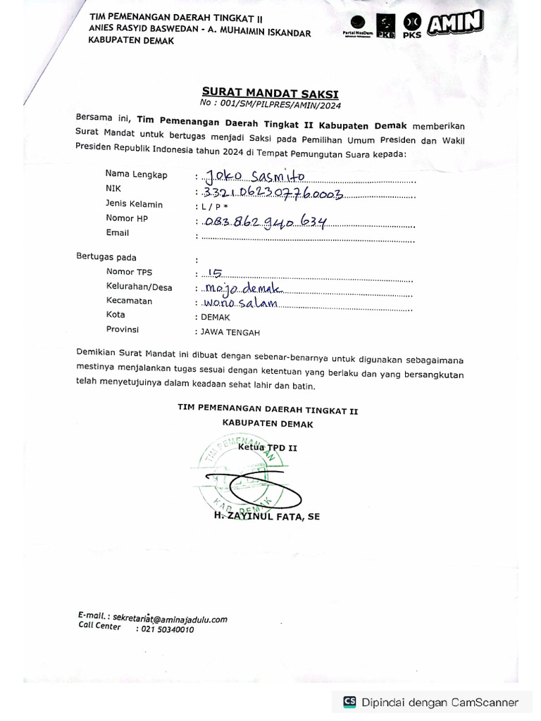 Surat Mandat Saksi Tps 15 | PDF