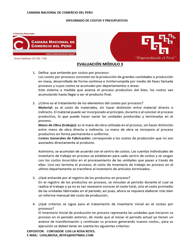 Evaluacion Modulo 3 | PDF | Presupuesto | Inventario