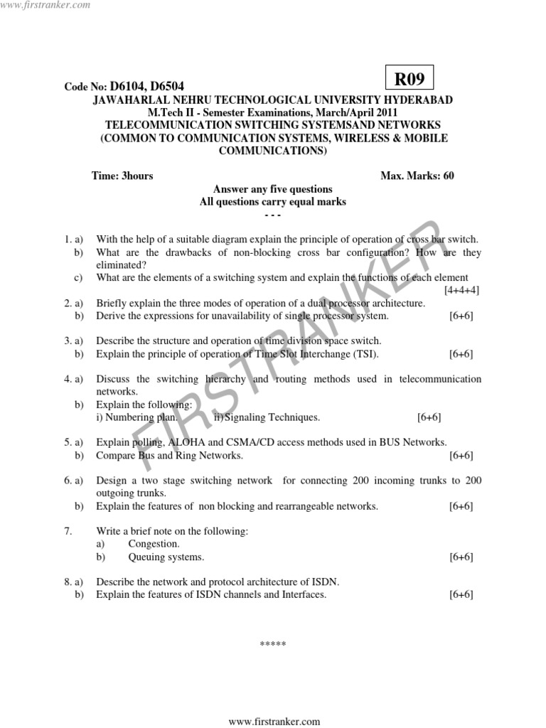 R09-TELECOMMUNICATION SWITCHING SYSTEMS AND NETWORKSfr-9082 | PDF | Computer Network ...