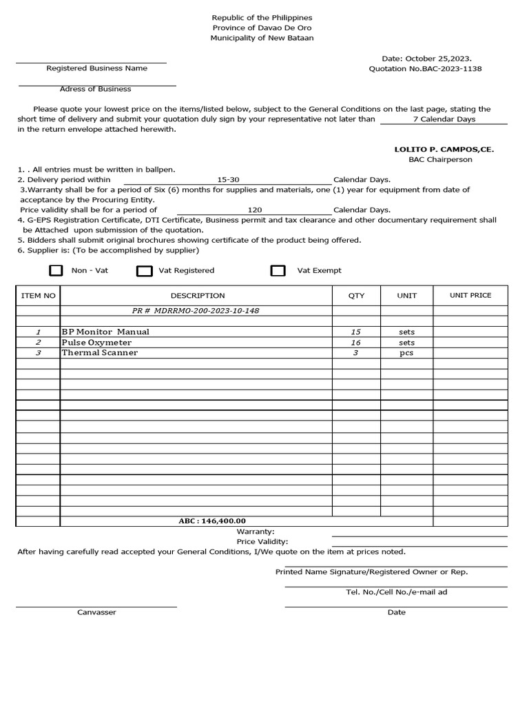 Request For Quotation | PDF | Payments | Economies