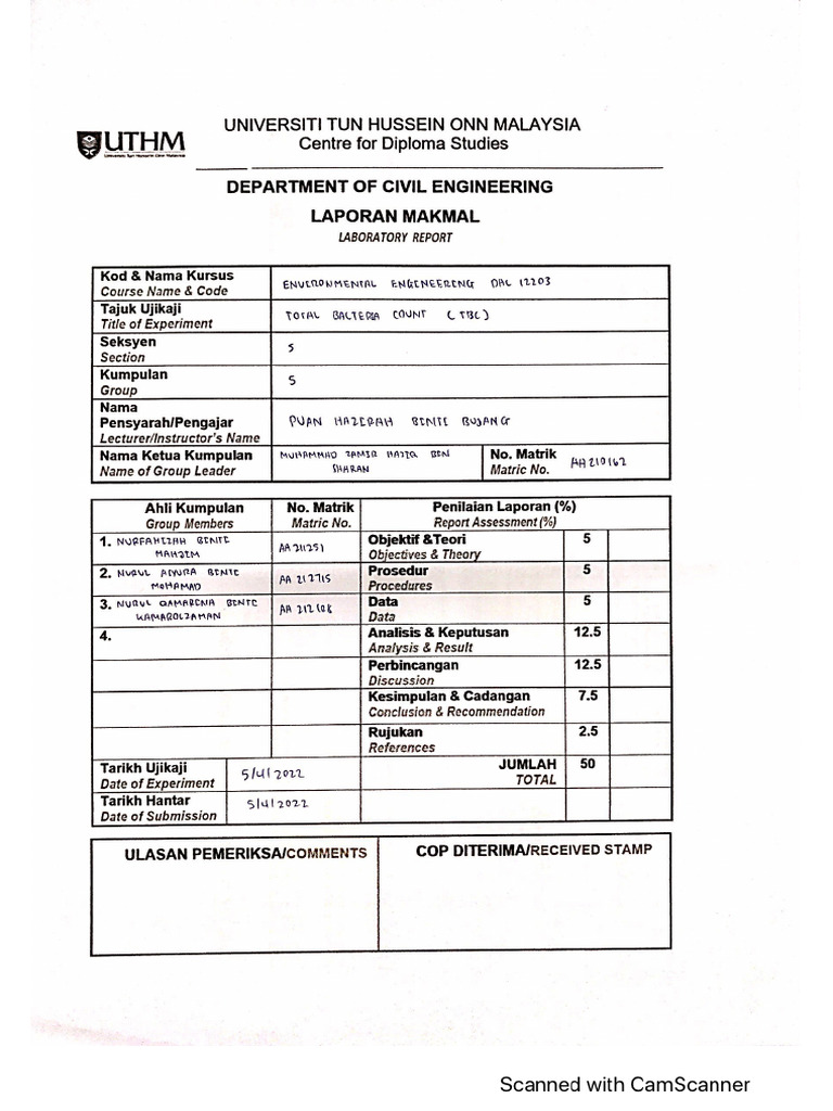 Lab Report Total Bacteria Count (TBC) | PDF