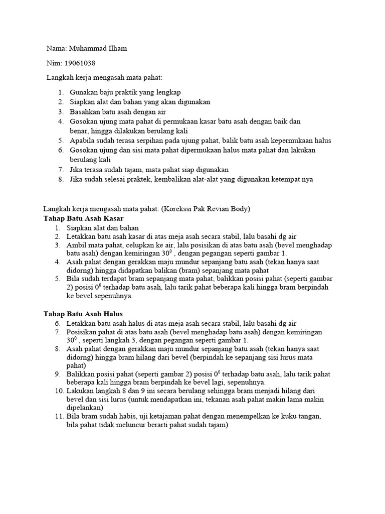 Jobsheet Mengasah Mata Pahat - Muhammad Ilham (19061038) | PDF