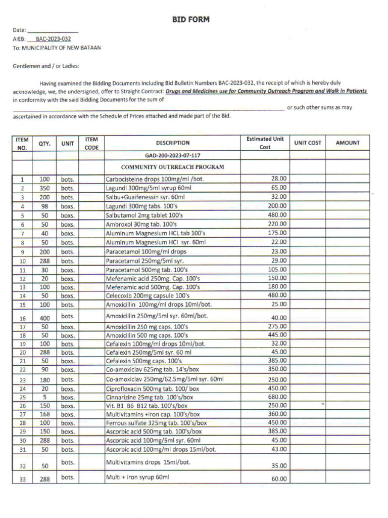 Bid Form (Blank) | PDF