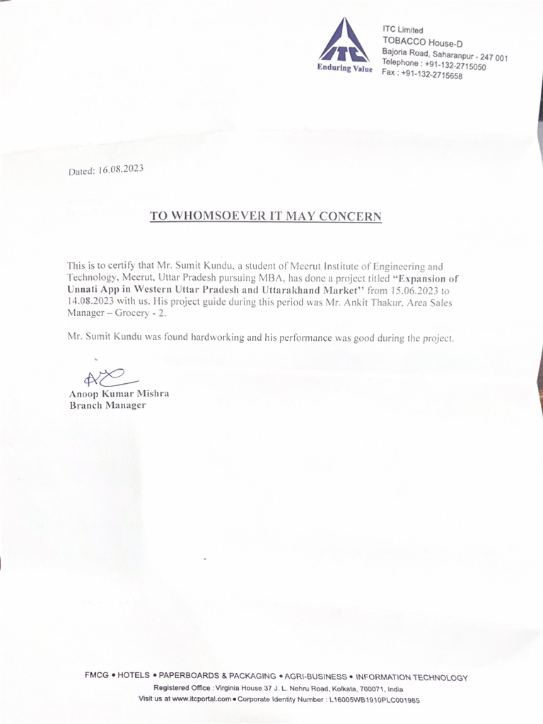 Itc Sumit Kundu | PDF