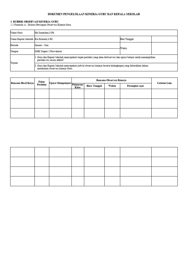 5 Form Observasi Guru SMK Negeri 2 Purwakarta | PDF