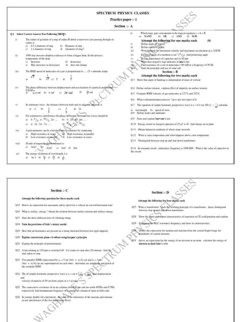 Practice Paper 1 PDF | PDF | Waves | Resonance