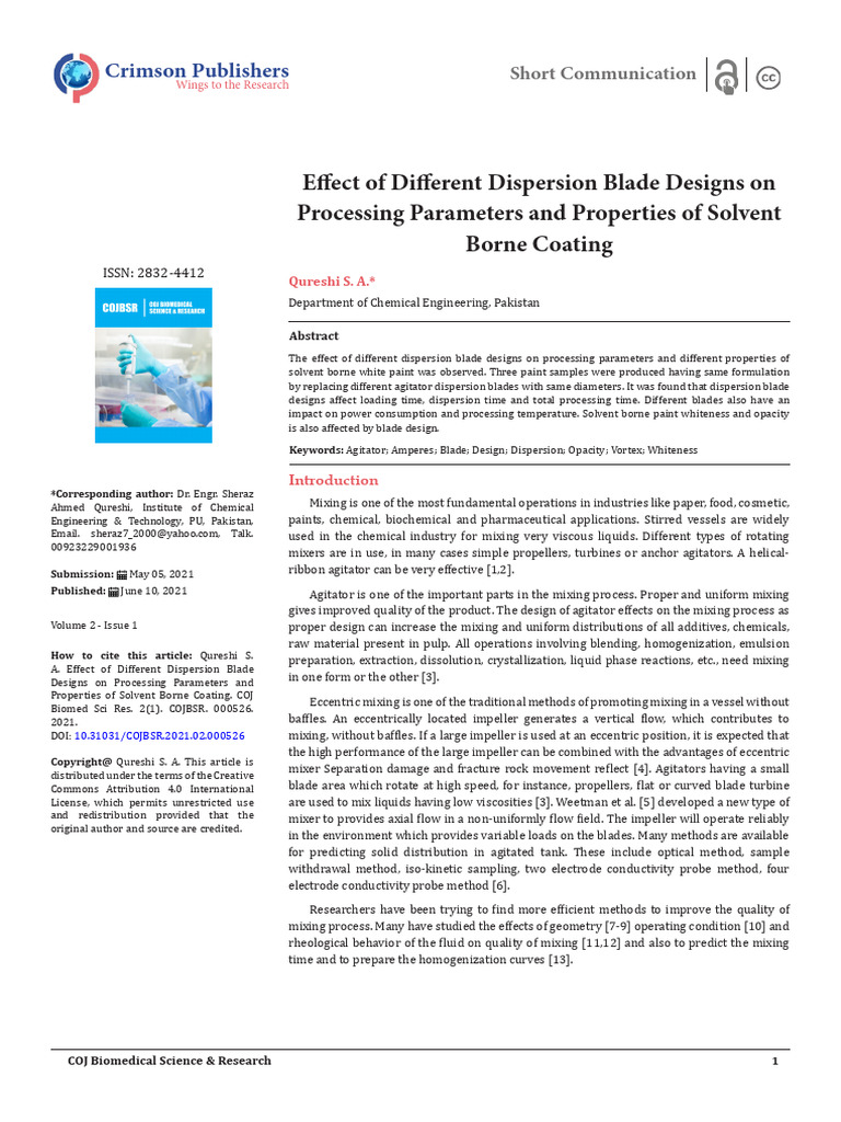 Effect of Different Dispersion Blade Designs On Processing Parameters ...