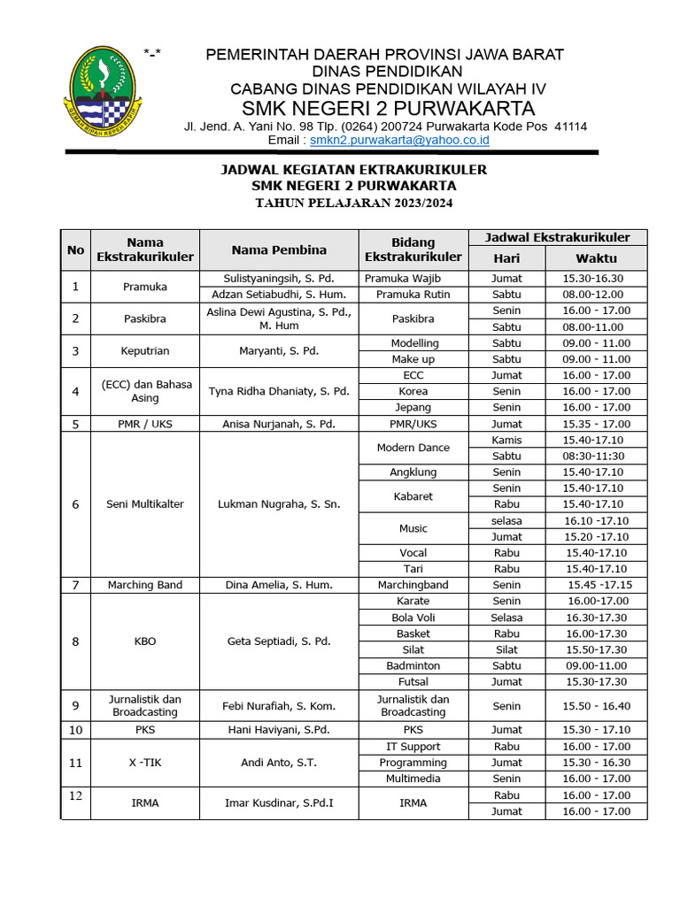Jadwal Eksul 2024 | PDF