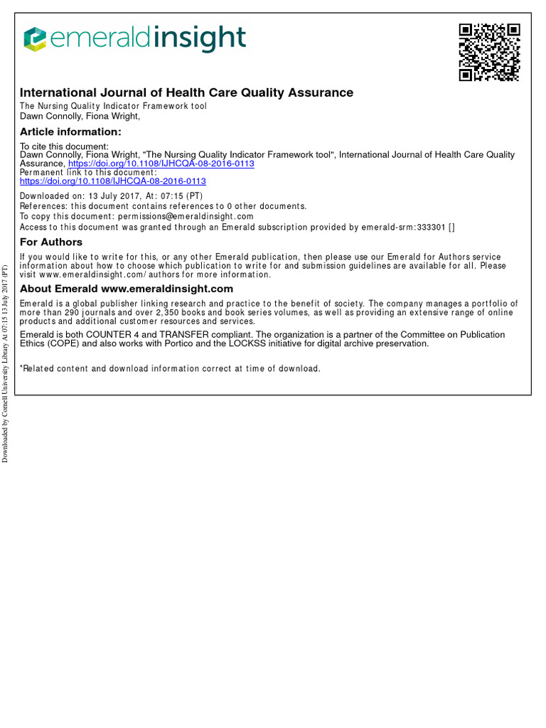 The Nursing Quality Indicator Framework Tool | PDF | Nursing | Hospital