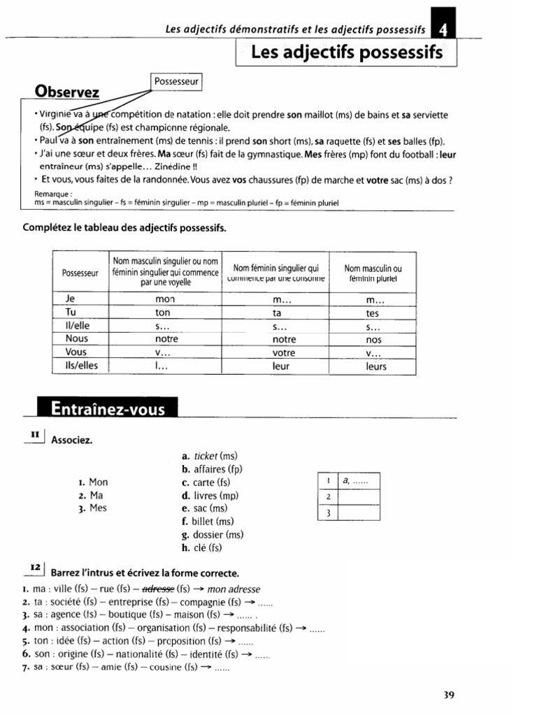 Ex - Adj Possessifs. P40-41 | PDF