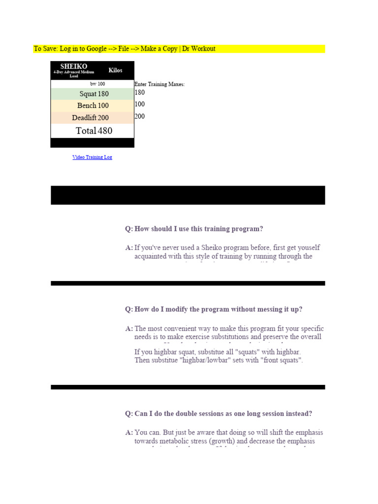 Sheiko 4-Day Advanced Training Guide | PDF | Physical Exercise ...