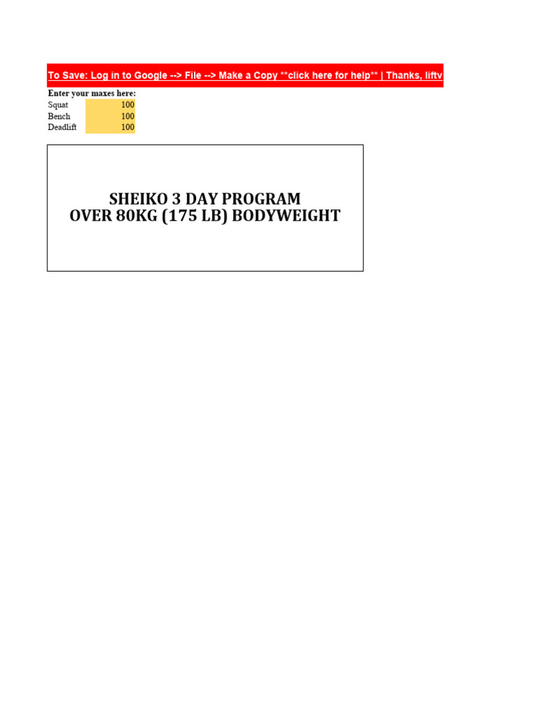 Sheiko 3 Day Program - Over 80kg - 175lbs | PDF | Strength Training ...