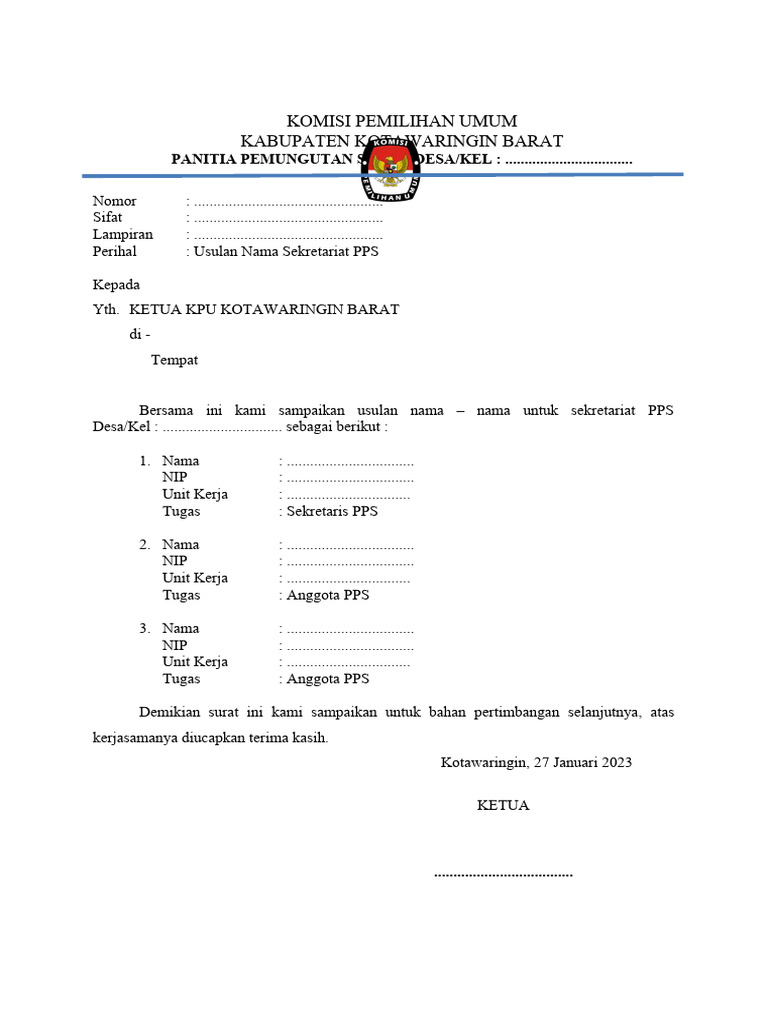 Usulan Nama Sekretariat PPS | PDF