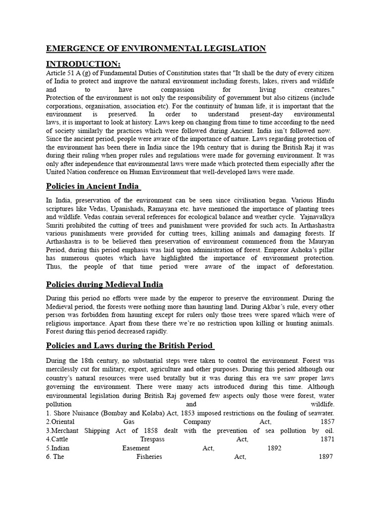 Emergence of Environmental Legislation | PDF | Pollution ...