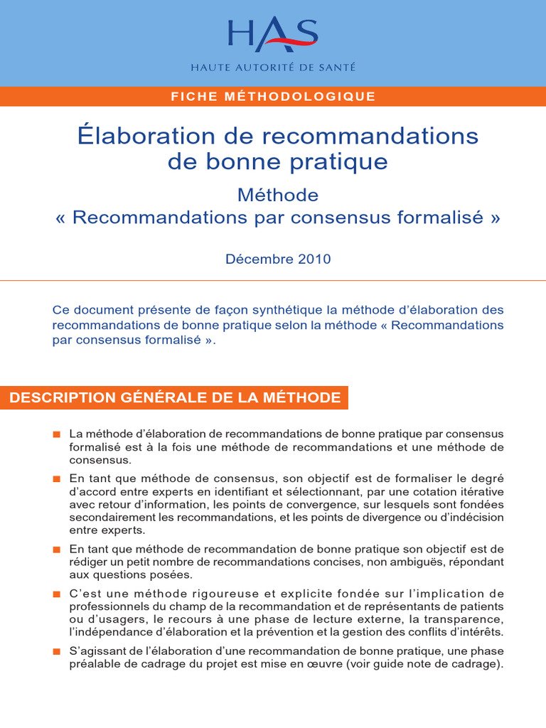 Recommandations par Consensus Formalisé | PDF | Méthode du consensus