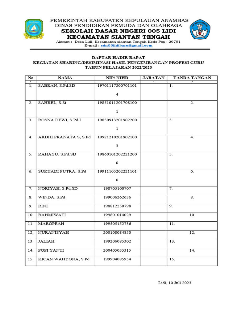 Daftar Hadir - Akreditasi Yoi | PDF