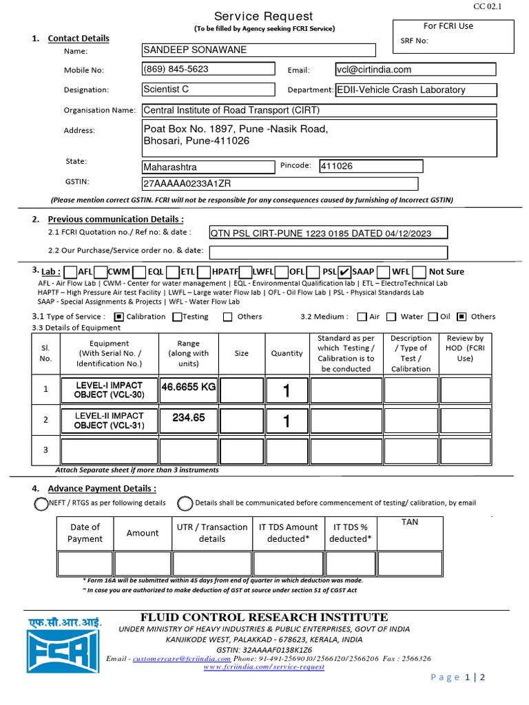 Blank Service Request Form | PDF