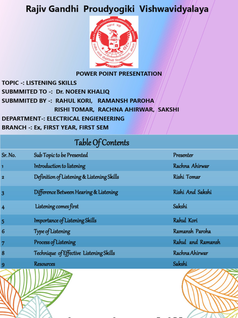 Listening Skills Ppt 1 Pdf Nonverbal Communication Cognitive