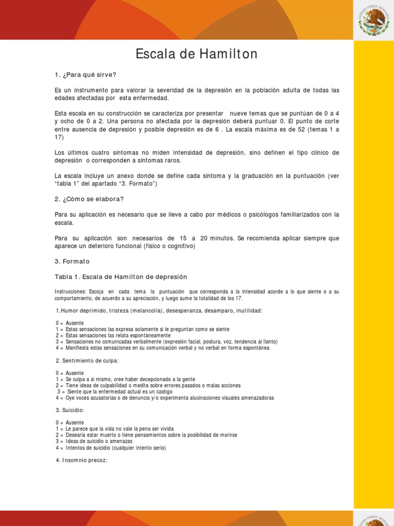 Escala Hamilton | PDF | Depresión (estado de ánimo) | Ansiedad