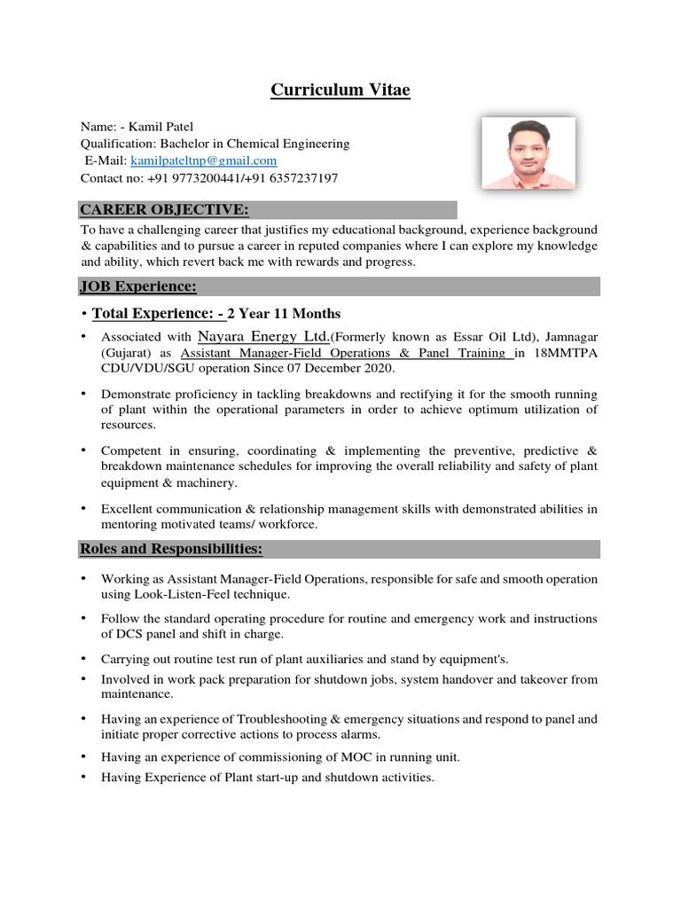 Kamil Patel Resume Pdf Physical Sciences 