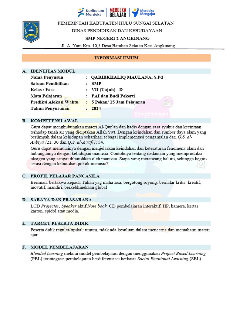 Modul Ajar Kelas 7 PAI - Bab 6 | PDF