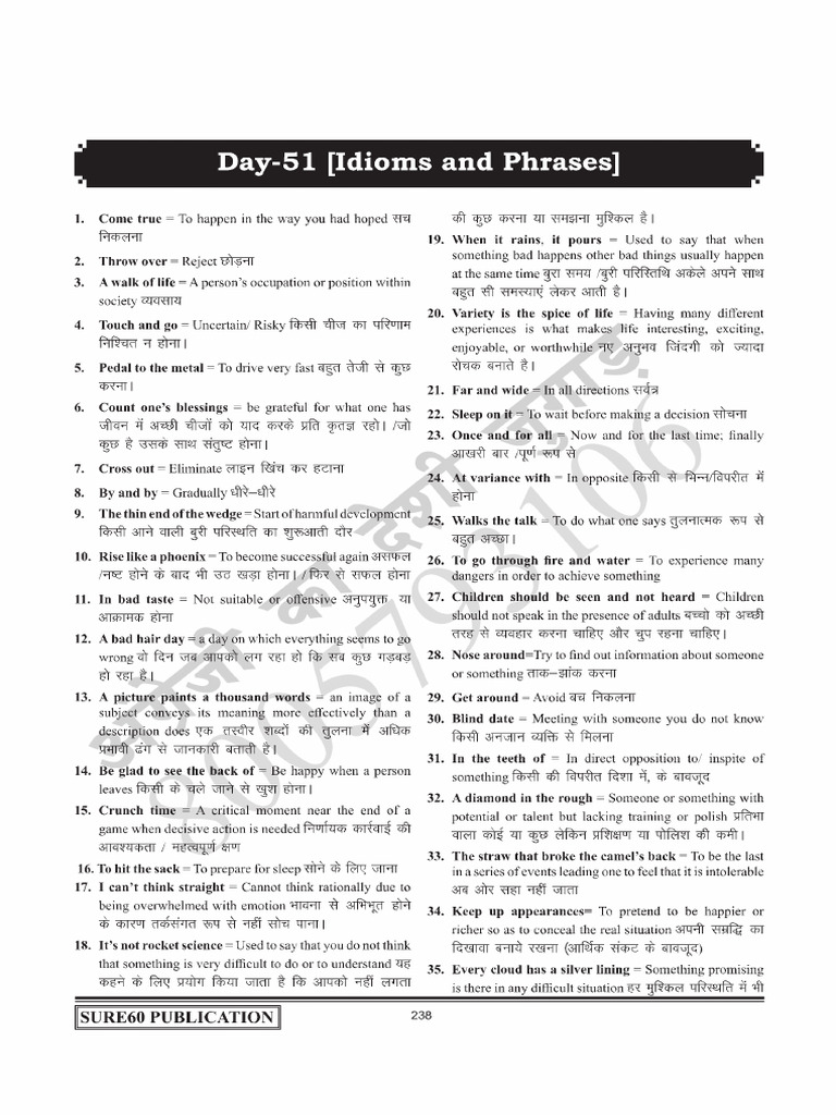 054 2600+ Word Power Book Idioms & Phrases E Book26 Day 51 To 52 | PDF