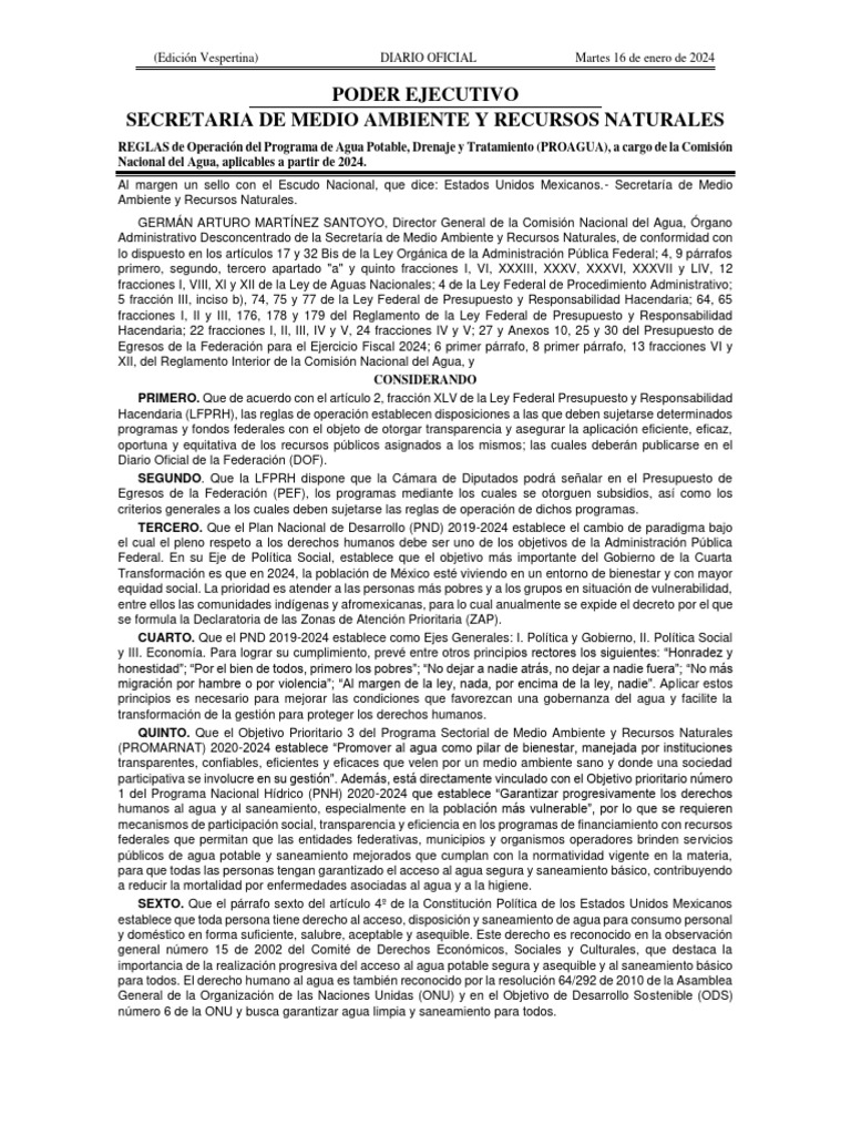 Reglas de Operaci N PROAGUA 2024 | PDF | Saneamiento | Tratamiento de aguas residuales