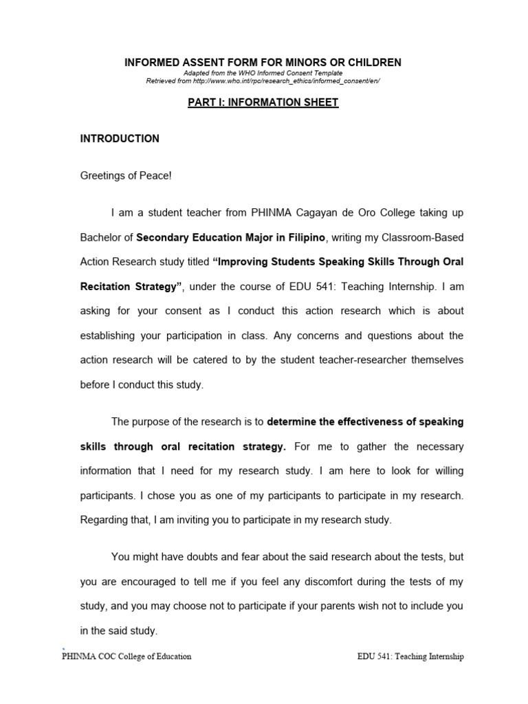 Final Copy of Cbar Informed Assent Form Suello | PDF | Learning