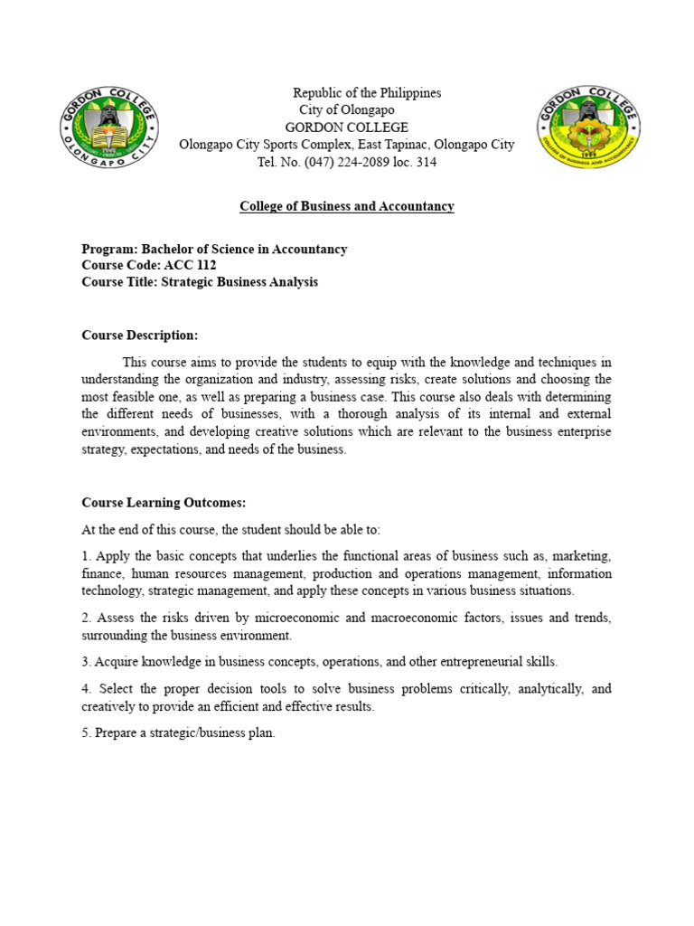 Strategic Business Analysis Course Outline | PDF | Entrepreneurship ...