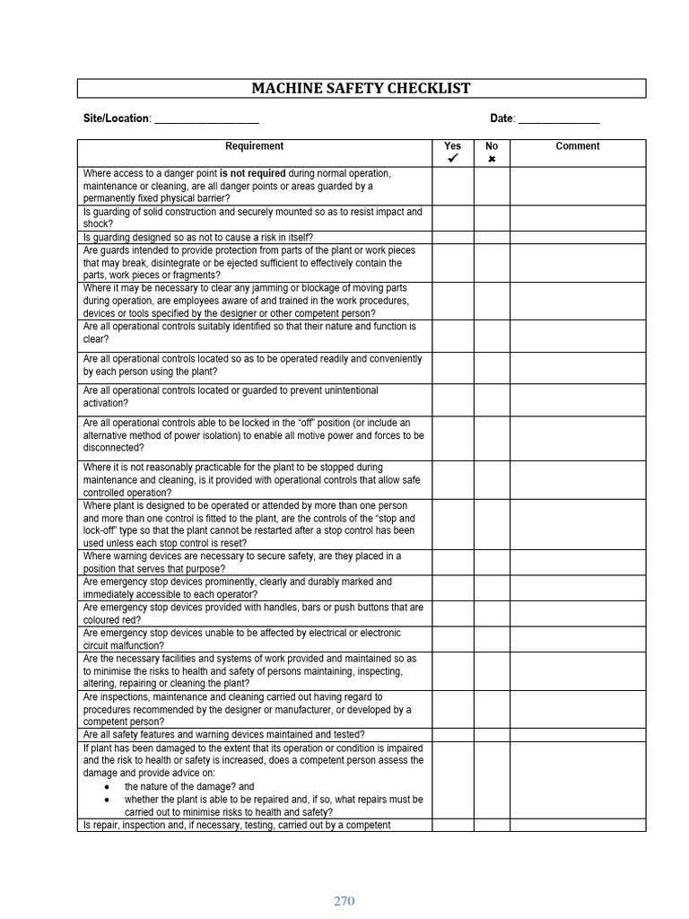 006 - Machine Safety Checklist | PDF | Safety | Occupational Safety And ... 006 - Machine Safety Checklist | PDF | Safety | Occupational Safety And ...
