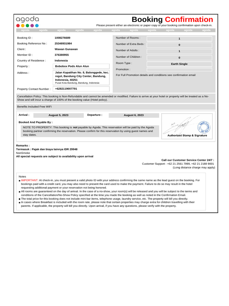 Confirmation For Booking ID # 1008276689 | PDF | Service Industries