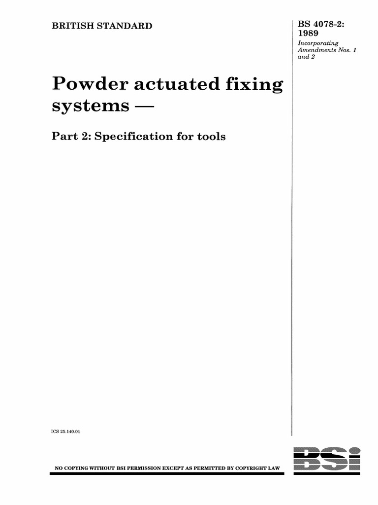 BS 4078 Part 2 (Powder Actuated Fixing Systems-Tools) | PDF