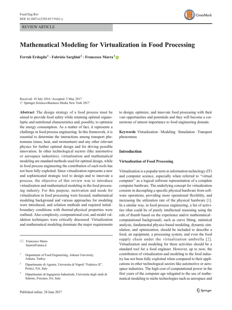 Mathematical Modeling For Virtualization in Food Processing: Review ...