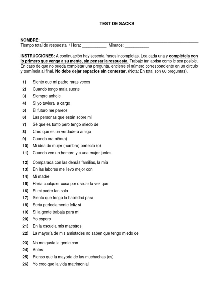 Test de Sacks | PDF