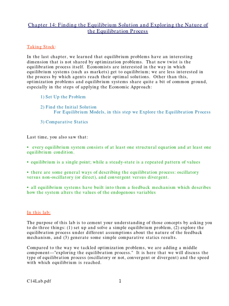 Finding The Equilibrium Solution And Exploring The Nature Pdf 7421