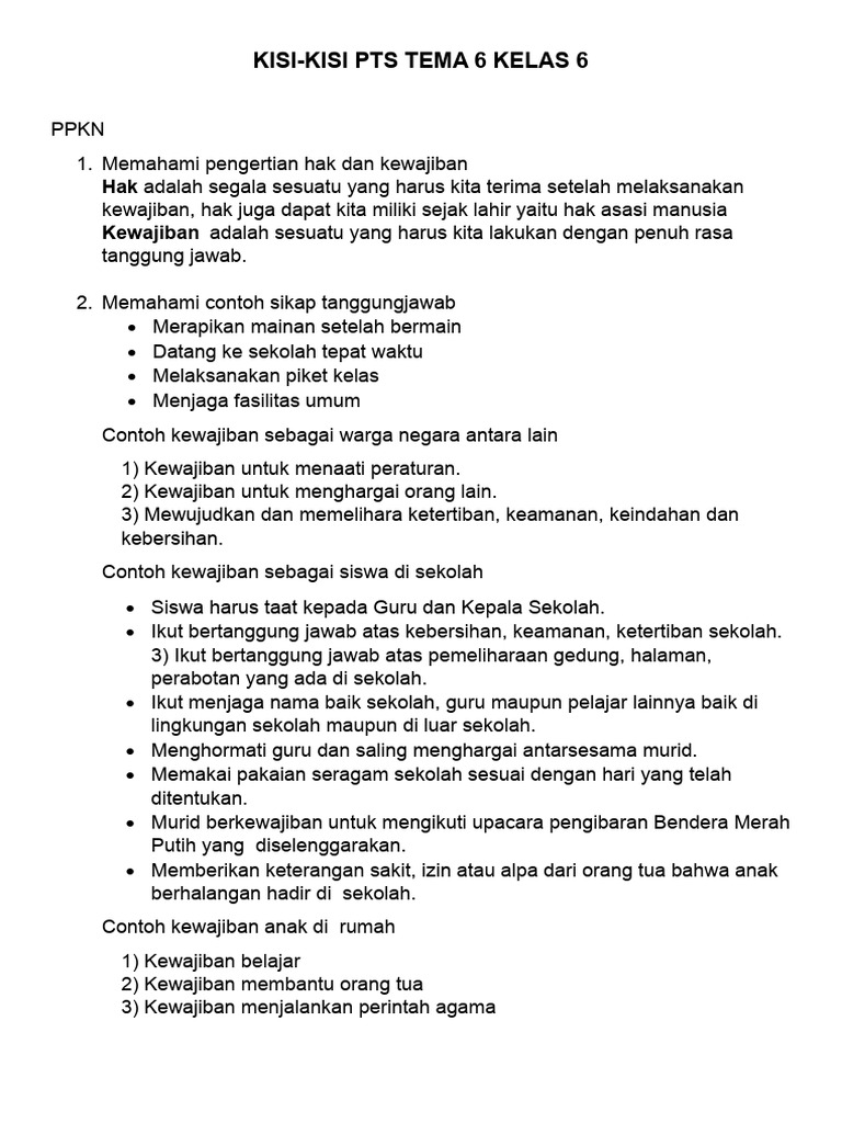 Kisi-Kisi Tema 6 Kelas 6 PTS | PDF | Kesehatan Holistik