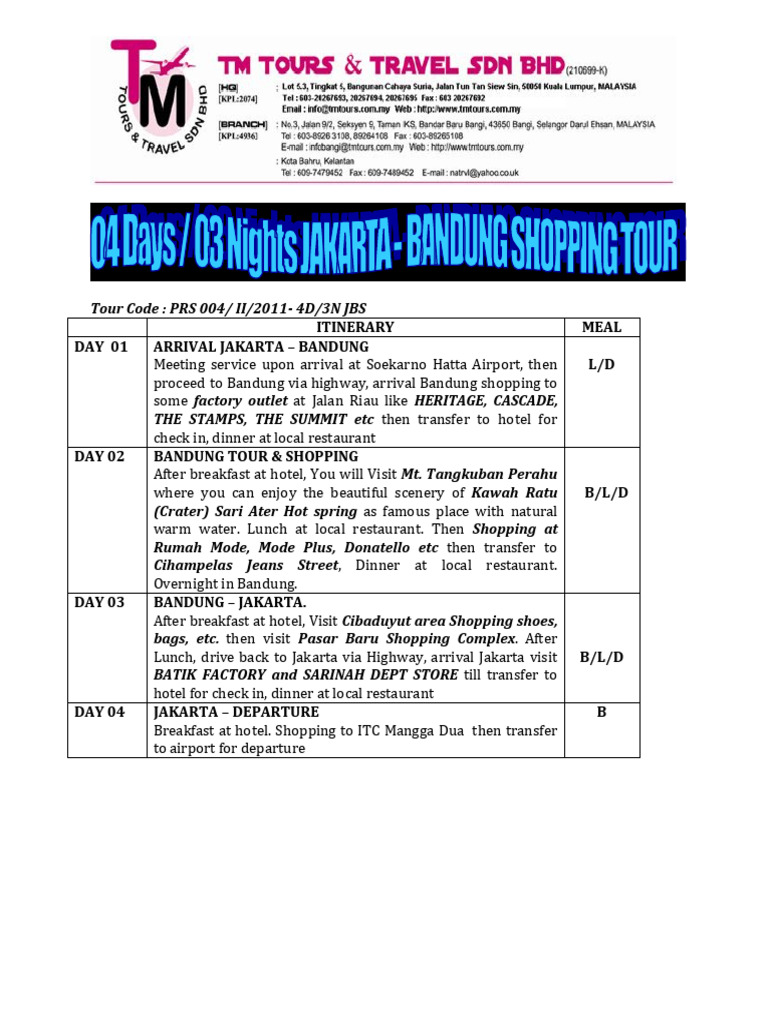 4D/3N Jakarta-Bandung Tour Itinerary | PDF | Jakarta | Food And Drink