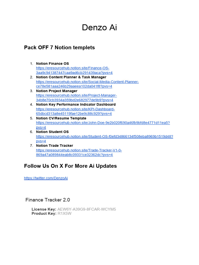 Pack OFF 7 Notion Templets by Denzo | PDF